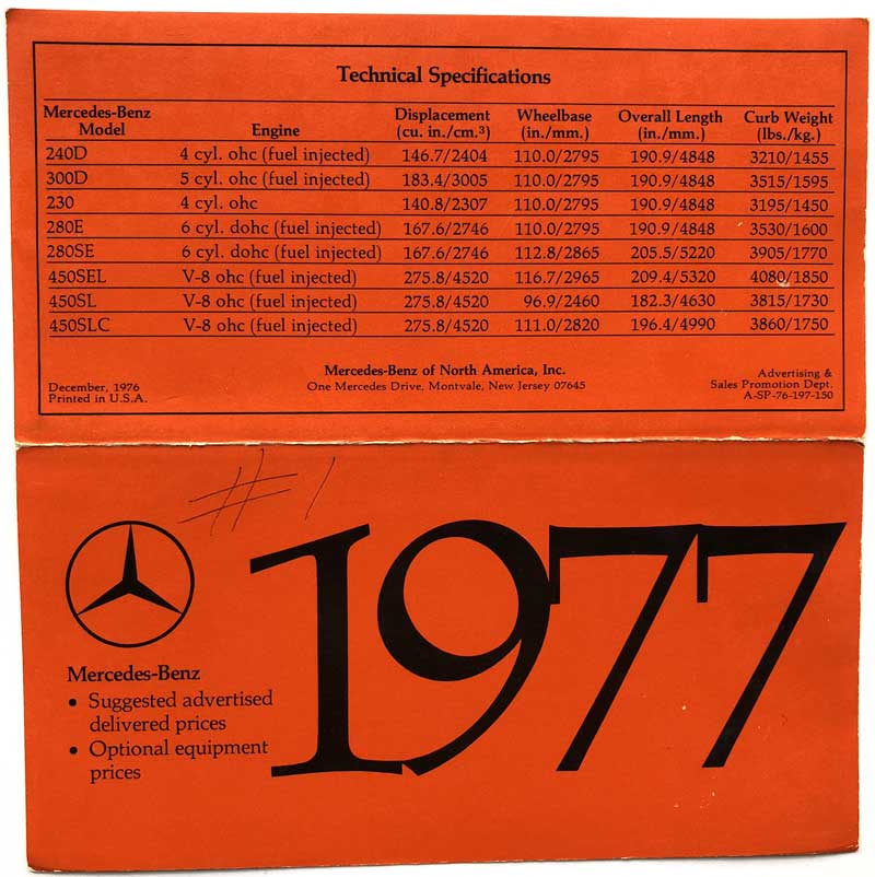 Mercedes Prices in 1977 – Original Mercedes Price List for Cars and ...