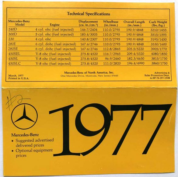 Mercedes Prices in 1977 – Original Mercedes Price List for Cars and ...