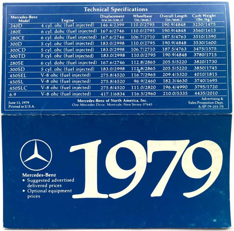 1979 Mercedes Prices – Original Mercedes MSRP Prices, Specs and Options ...